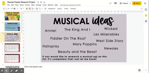 Musical Theater Research Project for Google Slides™ | Distance Learning