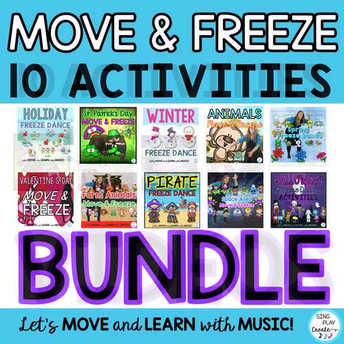Freeze Movement Activity Bundle #2 Entire School Year: Music, PE, Preschool