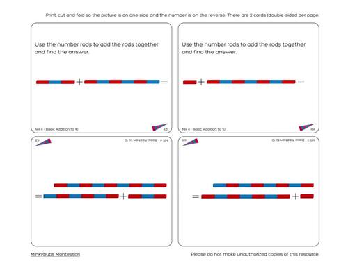 Montessori Red Blue Rods Command Cards Addition to 10 Set 4 | TPT