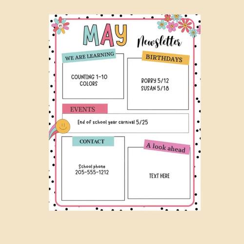 Editable May Newsletter Template May Retro Groovy Teacher Communication ...
