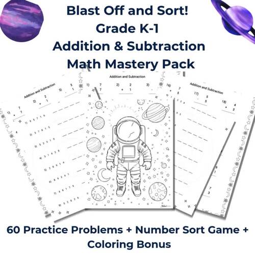 Blast Off and Sort! Space Math Worksheets & Number Sort Game – 60 Mixed ...