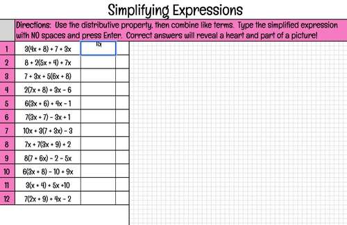 Valentine's Day Math - Distributive Property and Like Terms Digital ...