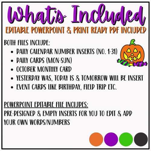 Halloween Pocket Chart Calendar Set, October Bulletin Board Classroom Decor