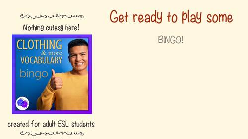 Clothing Vocabulary BINGO GAME for Adult ESL by Rike Neville | TPT