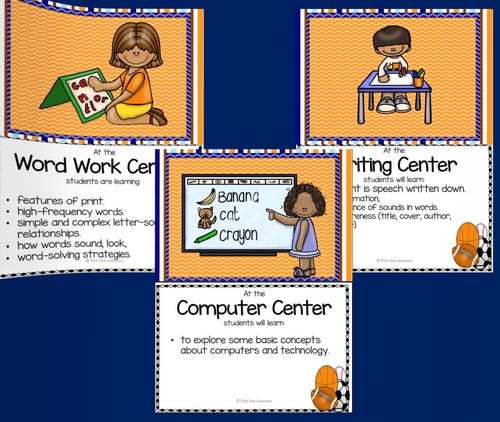 Center Signs | Math | Literacy | Sports Themed | With Objectives