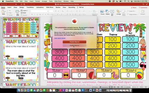 4th/5th ELA Summertime Review Game Show End of Year Test Prep Jeopardy ...
