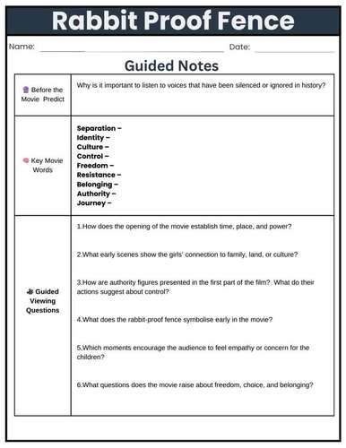 Rabbit-Proof Fence Movie Study | Guided Notes & Critical Thinking ...