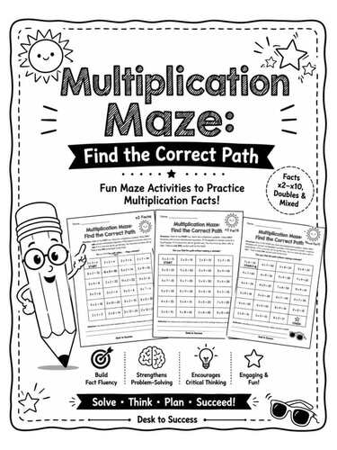 Multiplication Maze Worksheets | Facts Practice ×2–×10, Doubles & Mixed