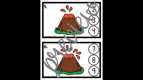 Dinosaurs Math Center Task Cards Counting Volcano Lava 0-10 Clip Cards