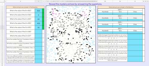 Digital Math Pixel Art Mystery Picture 2nd Grade 2.NBT.1 - Place Value