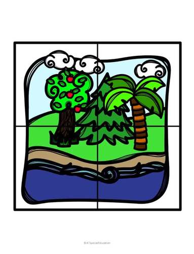 Puzzle set for the 7 days of Creation Bible story with 2 to 4 pieces