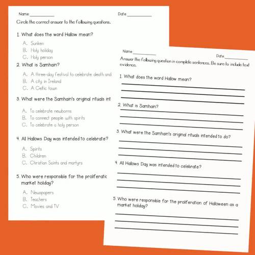 History of Halloween Nonfiction Reading Comprehension Passage | TPT