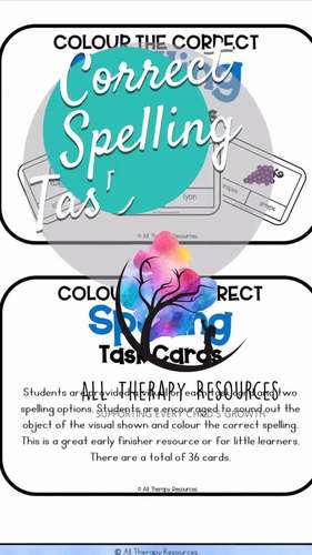SPELLING Task Cards - Colour the Correct Spelling by All Therapy Resources