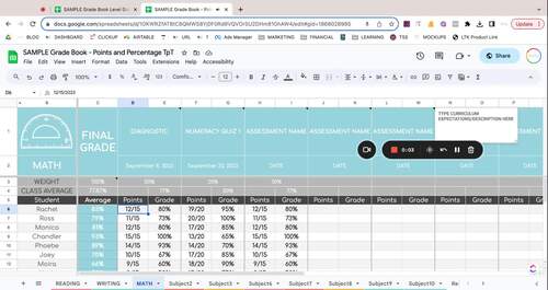 Digital Gradebook Google Sheets | Automatic Mark Calculation & Student ...