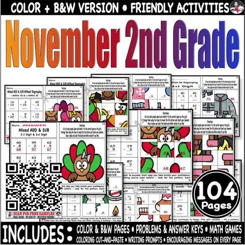 2nd Grade November Fall Thanksgiving Christmas Picture, Games,color,cut ...