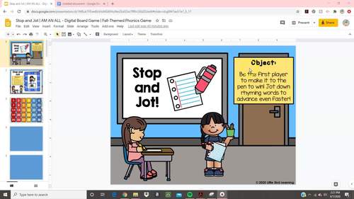 AM AN ALL - Digital Board Game | FALL | Distance Learning | Google Slides
