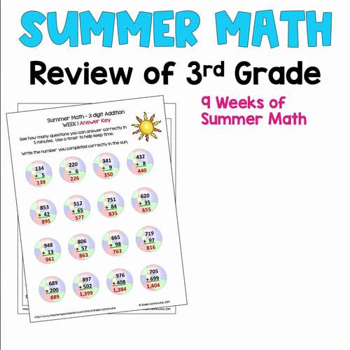 3rd Grade Math Summer Review Packet Worksheets - No Prep Activities ...