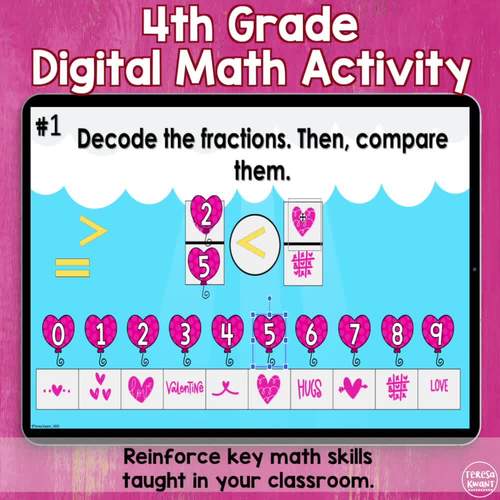 4th Grade Digital Valentine's Day Fraction Math Activity | Distance ...