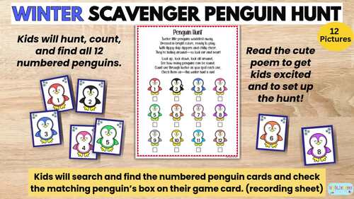 Winter Scavenger Hunt Penguin Game Activity, Pre-K & Kindergarten ...