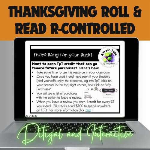 Thanksgiving Multisyllabic R-Controlled Words Sentences Roll & Read ...