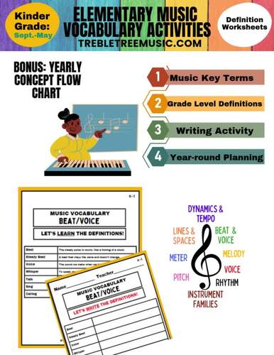 KINDERGARTEN Elementary Music Vocabulary Activities DEFINITIONS! Treble ...