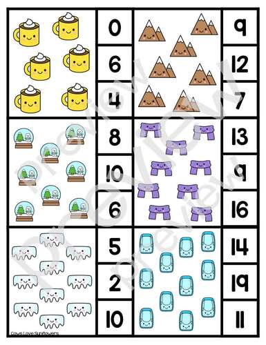 Winter Clip Cards One to One Counting Numbers 0 to 20 - With Practice ...