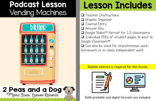 Podcast Listening Comprehension Lesson - Vending Machines by 2peasandadog