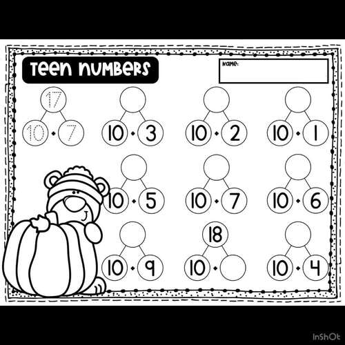 Teen Numbers | Compose + Decompose Worksheets {Autumn Theme} | TPT