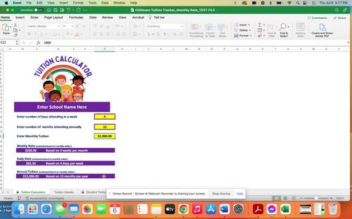 Childcare Tuition Tracker - Monthly Rates by Admin 4 You | TPT