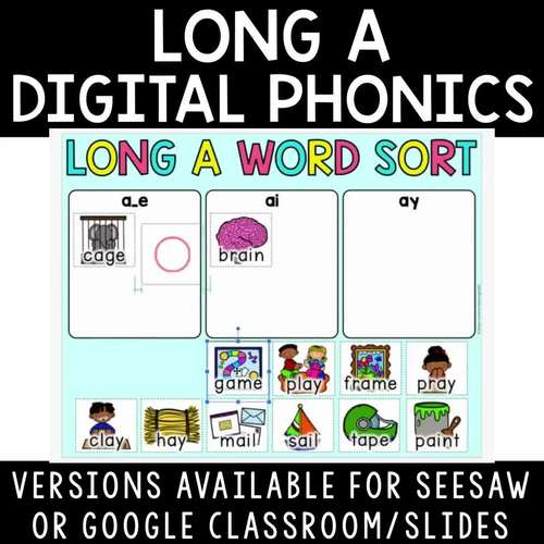 Long Vowel A Digital Phonics Activities for Distance Learning | TpT