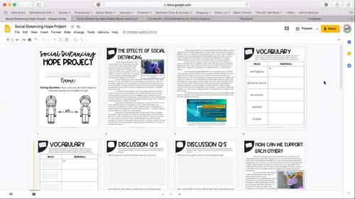 Social Distancing Hope Project Based Learning for Distance Learning ELA