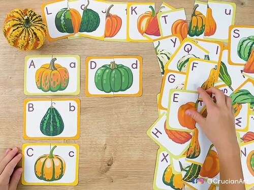 Pumpkin Alphabet Puzzle Cards: Uppercase Lowercase Letter Matching, ABC ...