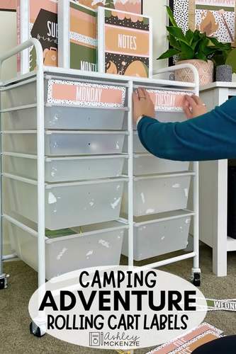 Camping Adventure Classroom Decor | Rolling Cart Labels - Editable!