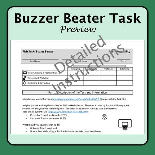 Probability Rich Math Task | Buzzer Beaters | Engaging Project-Based ...