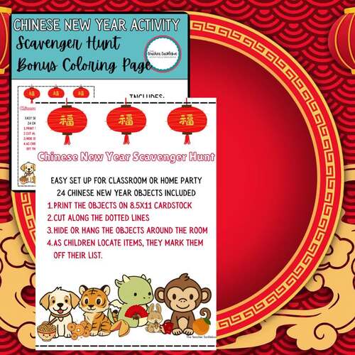 Chinese New Year Scavenger Hunt + Bonus Coloring Page | Lunar New Year ...