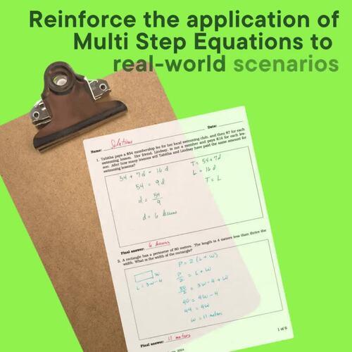 Multi Step Equations Word Problems Part 1 - NO PREP Worksheet w/ Answer Key