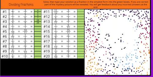 Dividing Fractions by Fractions Halloween Math Pixel Art Activity
