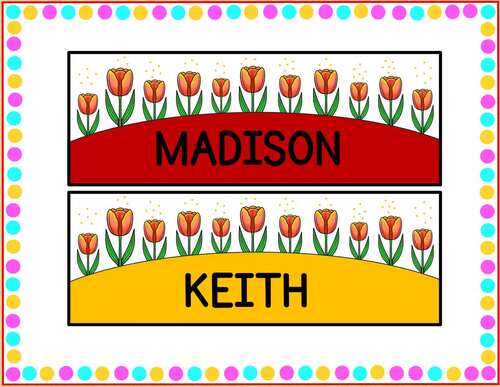 Back to School Spring Student Name Plates, Tulips Student Desk Plates ...