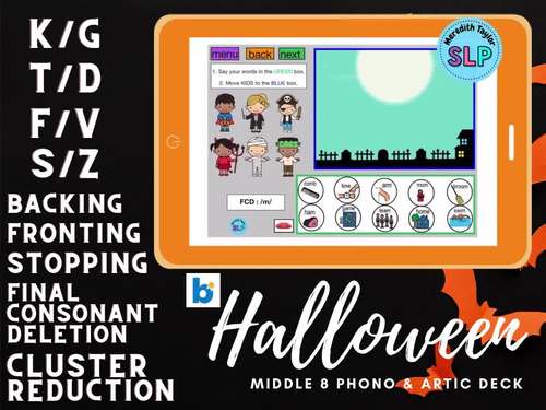 Halloween Middle 8 Phonological Processes Articulation Deck – BOOM Cards™
