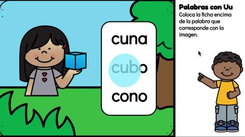 Google Slides y Seesaw- Palabras de dos sílabas con Uu- 20 tarjetas