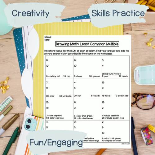 Drawing Math Least Common Multiple 5th 6th Grade Color and Draw Activity