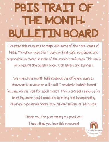 PBIS Based Trait of the Month Bulletin Board Banners/ Posters | TPT