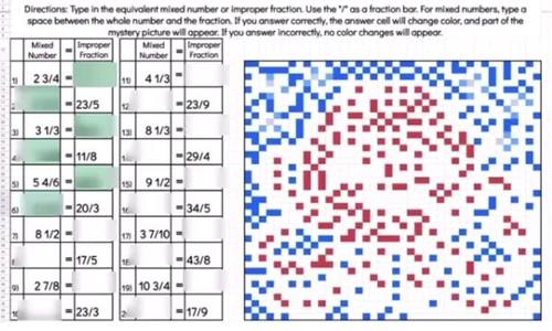 Converting Improper Fractions to Mixed Numbers Fun Pixel Art Mystery ...