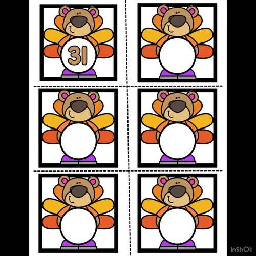 Autumn Bear Theme November Calendar Pocket Chart Cards | Numbers 1–31