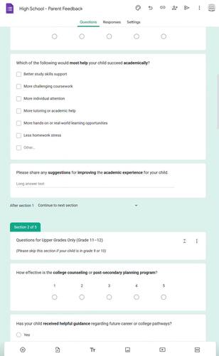 High School End-of-Year Parent Survey, Google Form Editable Template