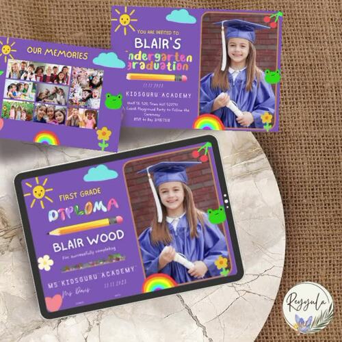 EDITABLE Kindergarten Graduation Diploma Set Invite Printable PreK Any ...