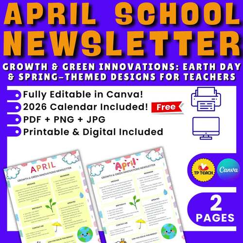 April Editable School Newsletter Template - Earth Day & Spring Theme ...