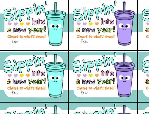 Tumbler (Cup) Beginning of Year Gift Tag- Sippin' into a new year ...