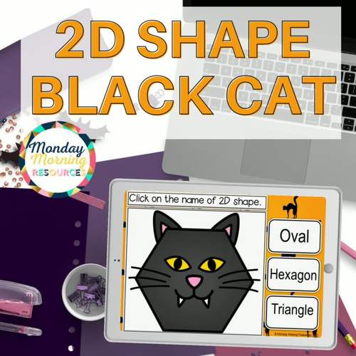 Halloween Maths 2D Shape Word Match Black Cat Boom Cards™ - Digital ...