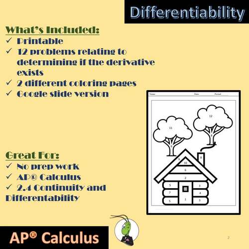 AP Calculus Differentiability and Continuity Color by Number Activity 2.4